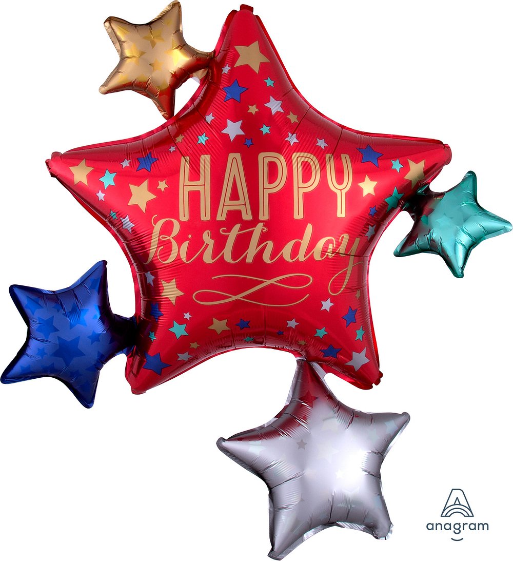 Happy Birthday Satin Star Cluster – Vancouver Balloons
